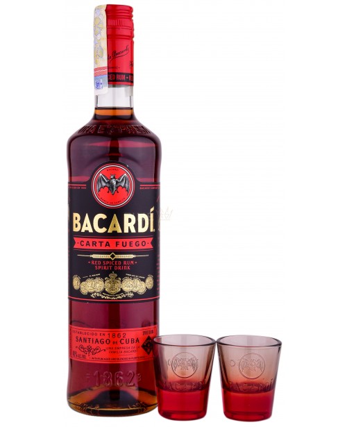 Bacardi Carta Fuego cu 2 Pahare Shot 0.7L Rom | FineStore