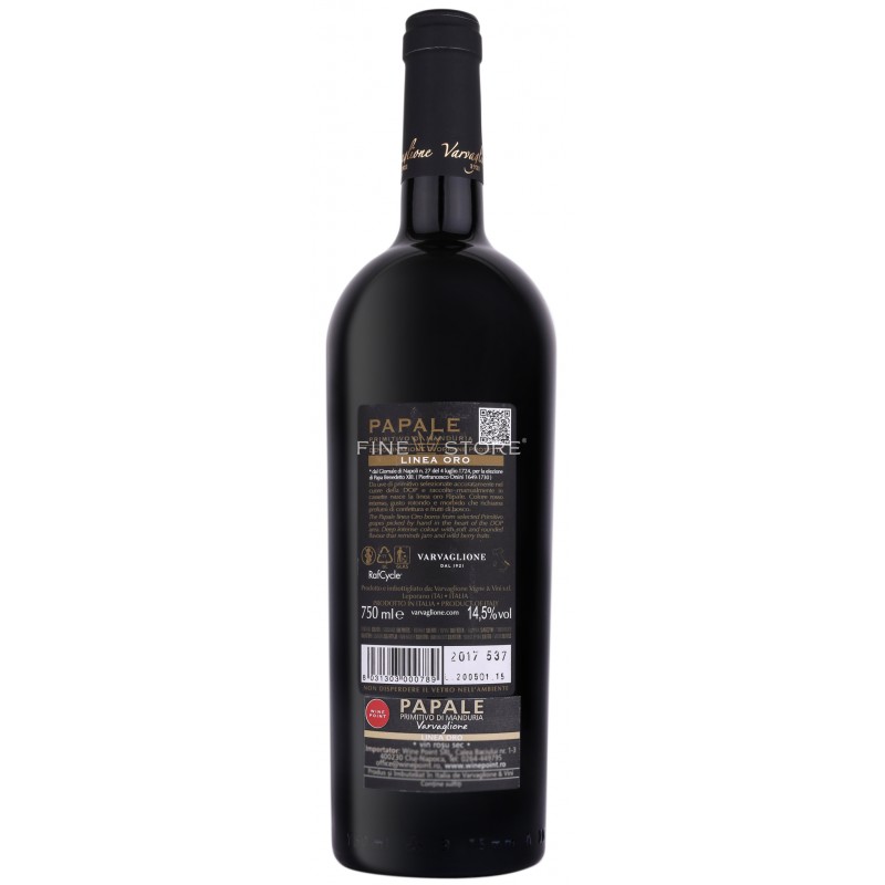 Varvaglione Papale Linea Oro Primitivo Di Manduria 0.75L Vin Italia ...